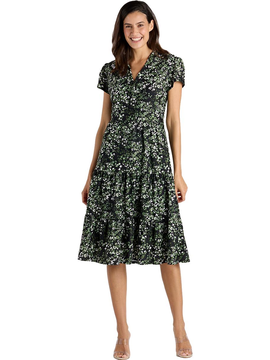 JUDE CONNALLY Jude Connally Libby Dress - Tiered Midi, Short Puff Sleeve, V-Neck
